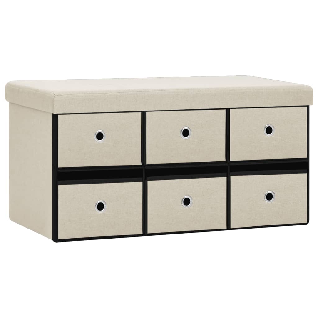 vidaXL Banco de arrumação dobrável 76x38x38 cm linho falso branco nata ...