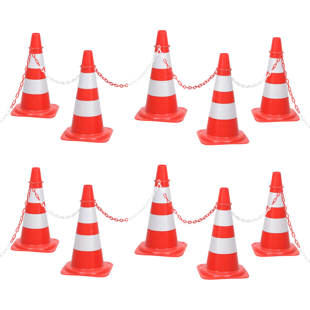 vidaXL Conjunto de cones com corrente de 10 m vermelho e branco | vidaXL.pt